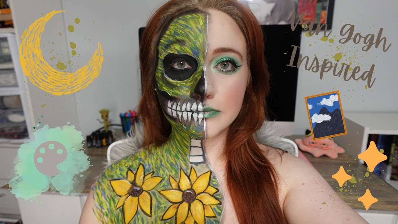 Van Gogh Inspired Half Skull Makeup Tutorial - YouTube