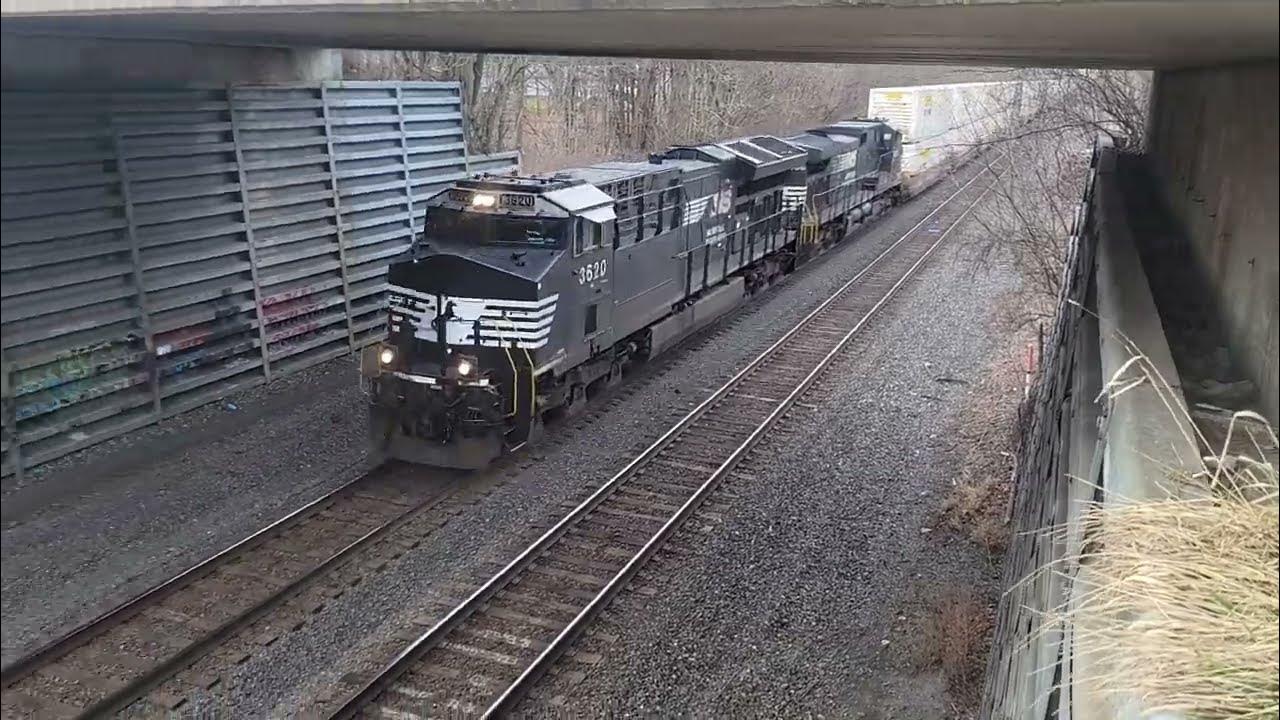 a eastbound Ns intermodal passing under the Millersburg bridge Mp403 - YouTube