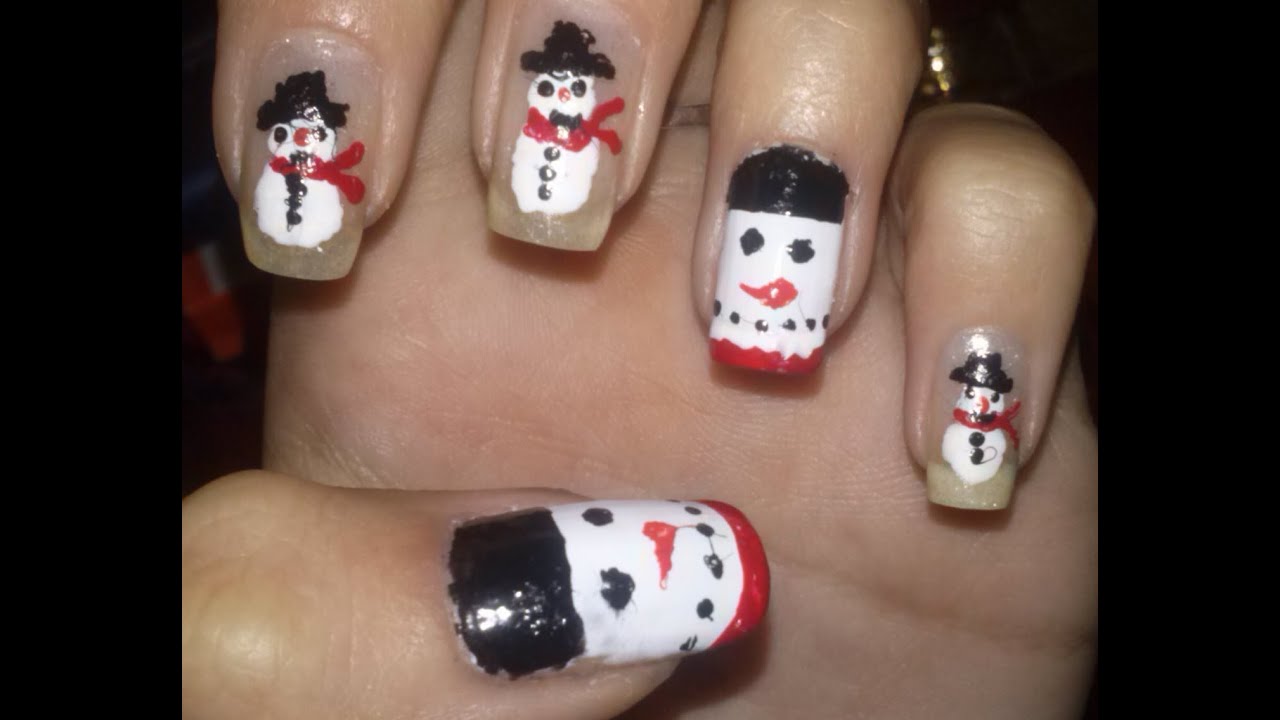 Winter Nail Tutorial ♡: Snowman Nail Art - YouTube