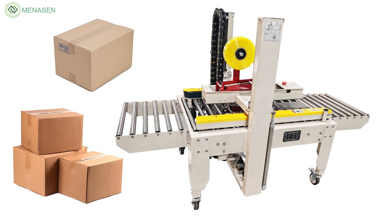 MNS-SP50 Random Carton Sealing Machine in Operation | Pneumatic Box ...