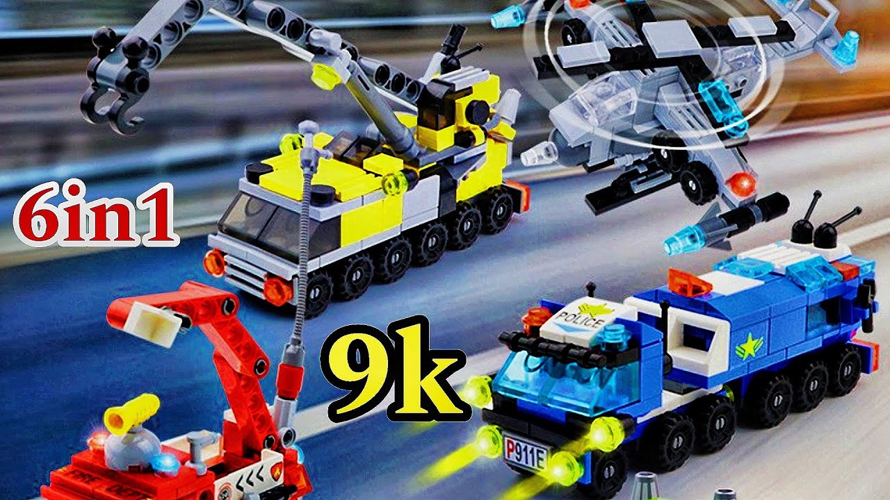 BỘ LÁP RÁP LEGO 142 CHI TIẾT 6 IN 1 : XE CÁNH SÁT, CẦN CẨU , CỨU HỎA VÀ ...