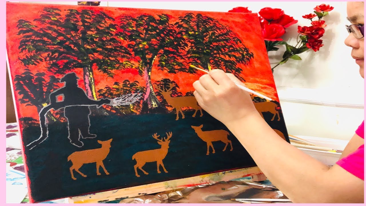 Acrylic Painting-How to Paint Wildfire | Easy Fire Acrylic Painting ...