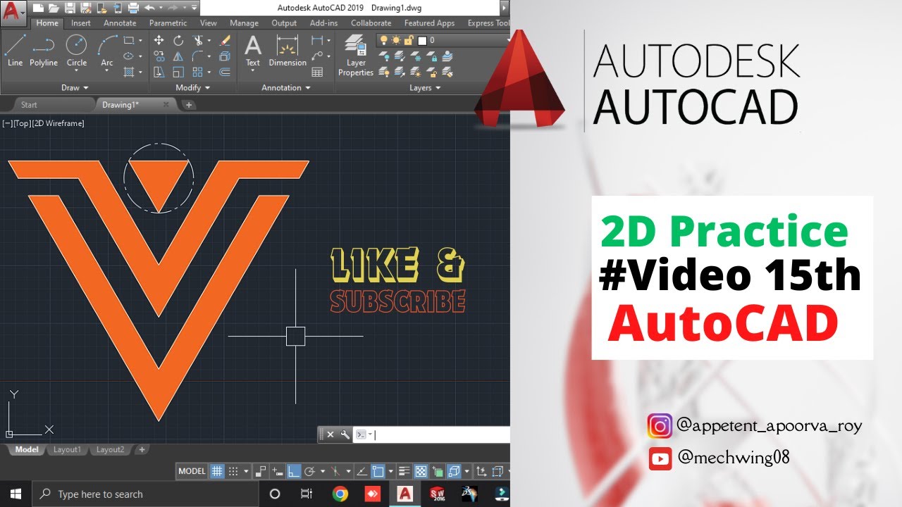 AutoCAD 2D Practice Video 15 | AutoCAD 2D exercises with solutions | 2D ...