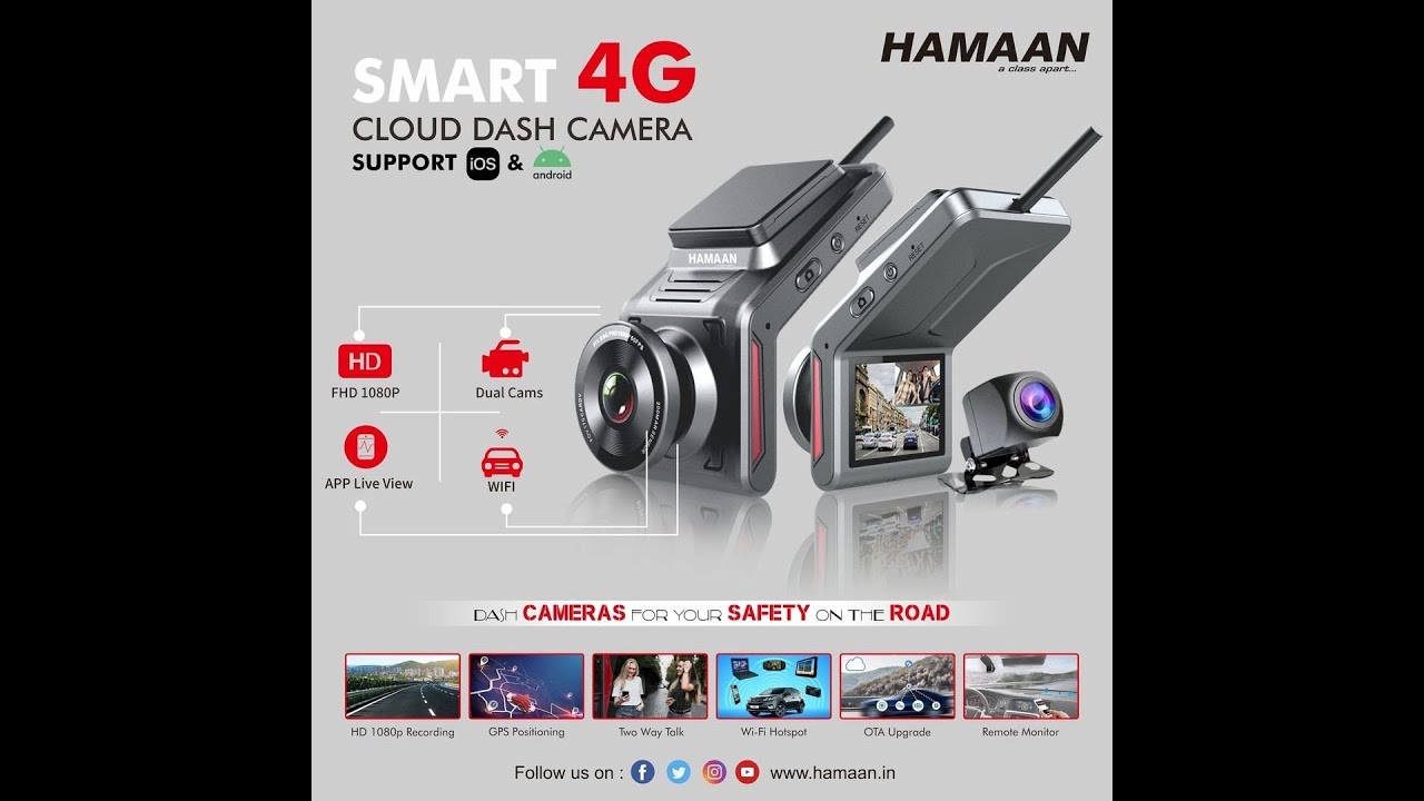 Hamaan 4040 HD 1080p Font + Back Dash Cam with Sim Tracker / Car ...