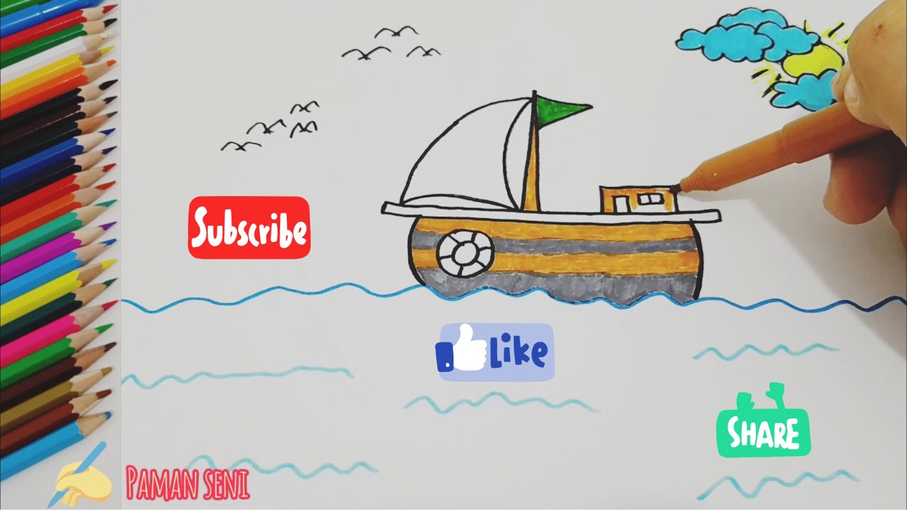 Menggambar dan Mewarnai Perahu Layar dengan Gembira | Drawing and ...