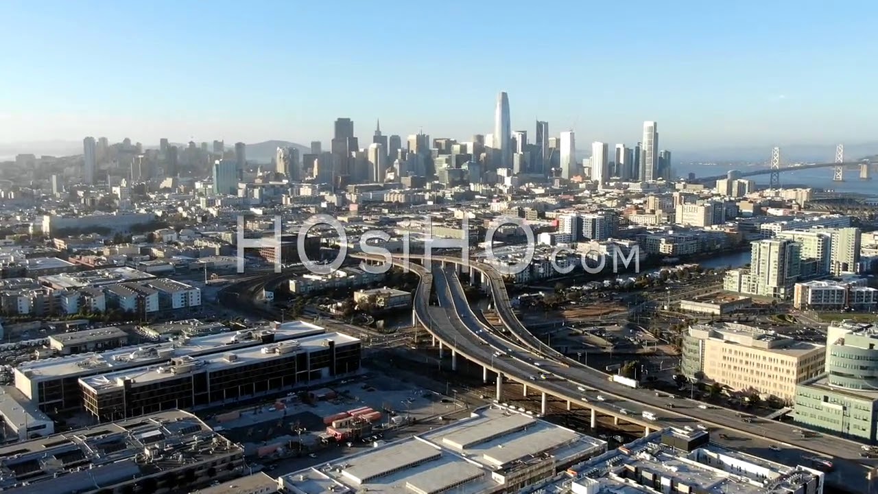Aerial Hyperlapse Of The 101 Highway With The City Scape Of San ...