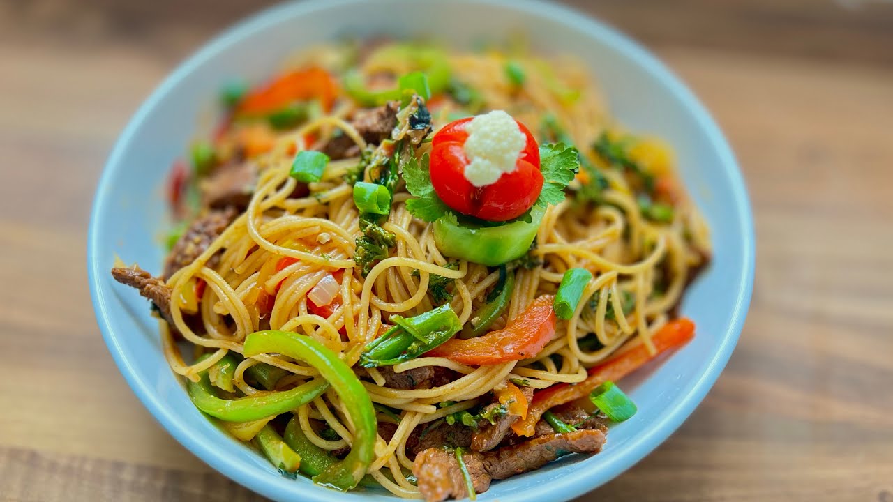 Easy and delicious Beef Stir Fry spaghetti in less than 20 minutes ...