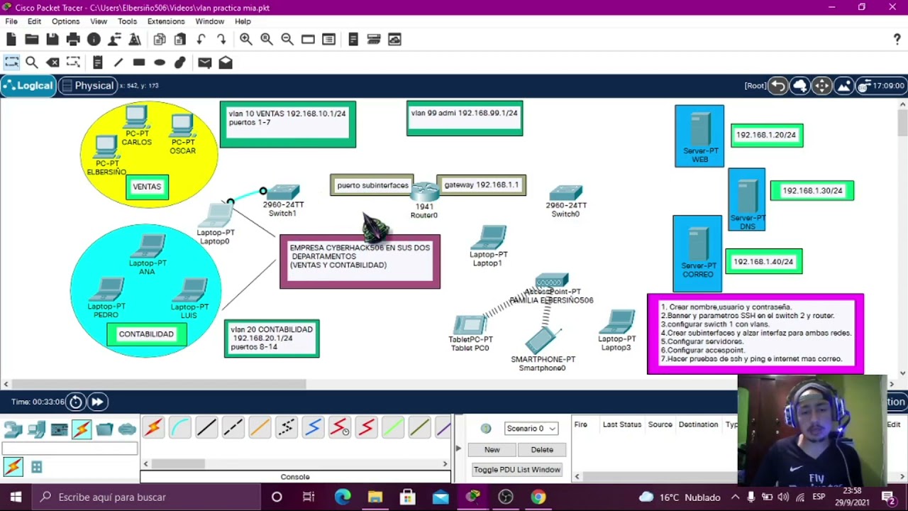 Topología de Vlans, SSH, Access Point + Servidores - YouTube