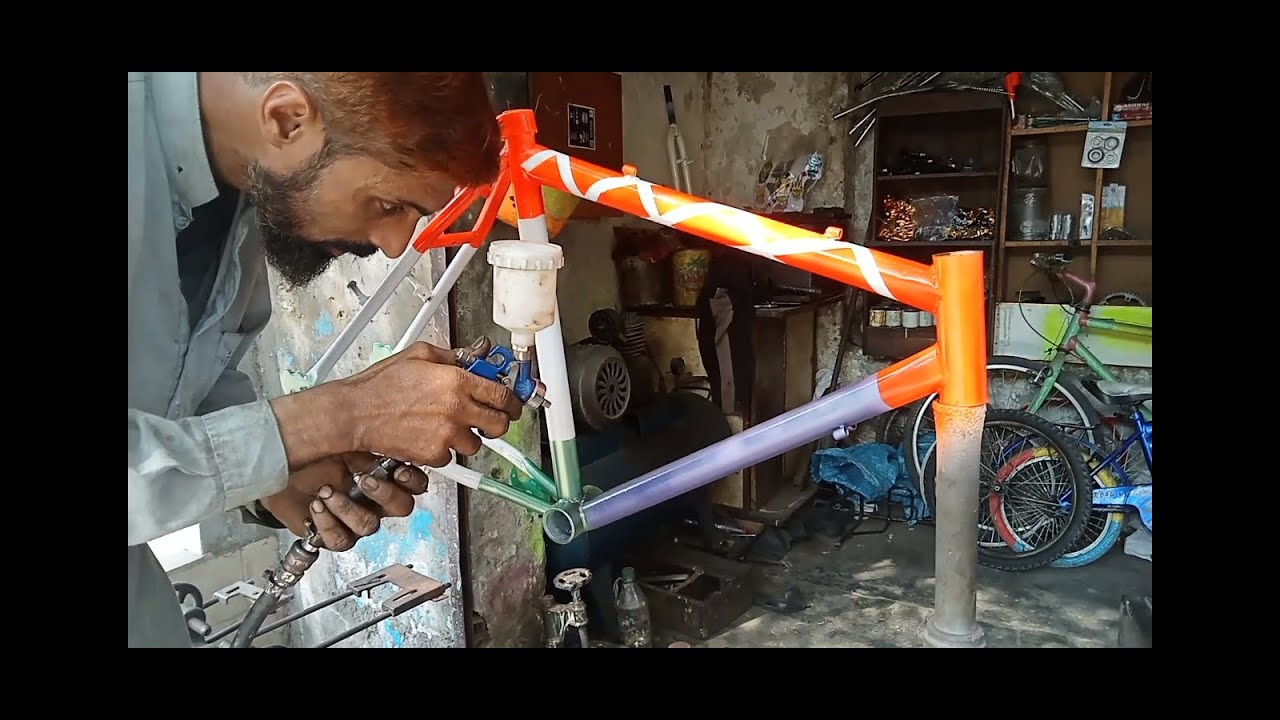 cycle paint spray frame||how to spray paint a bicycle - YouTube