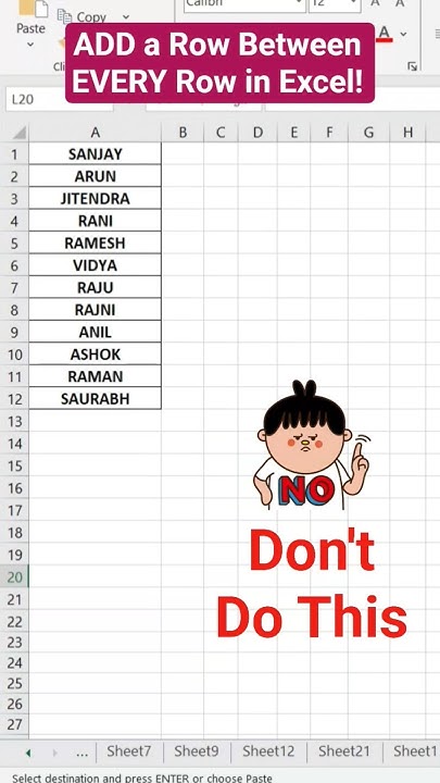ADD a Row Between EVERY Row in Excel!#excel #exceltips #exceltricks #shorts - YouTube