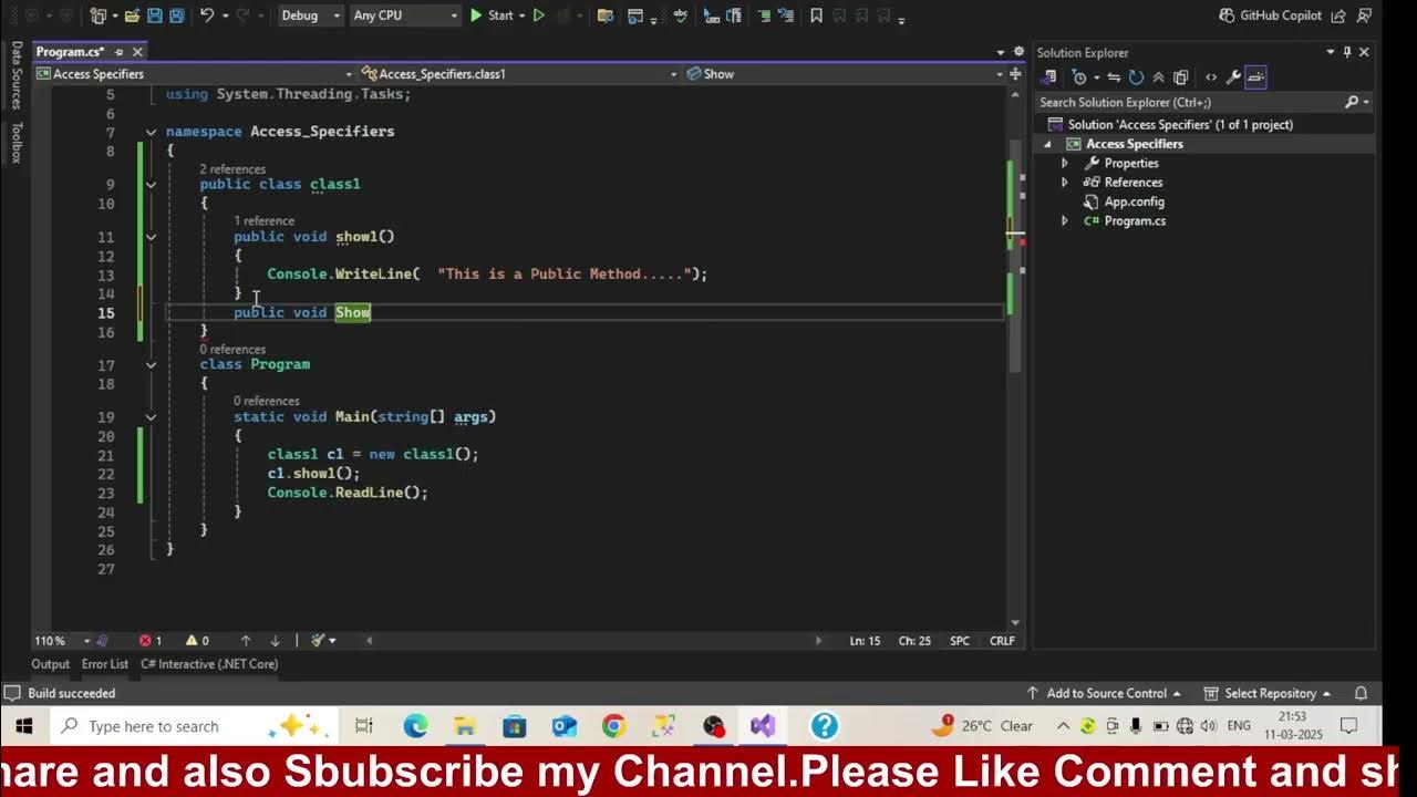 class:1 Access Specifiers public in c# - YouTube
