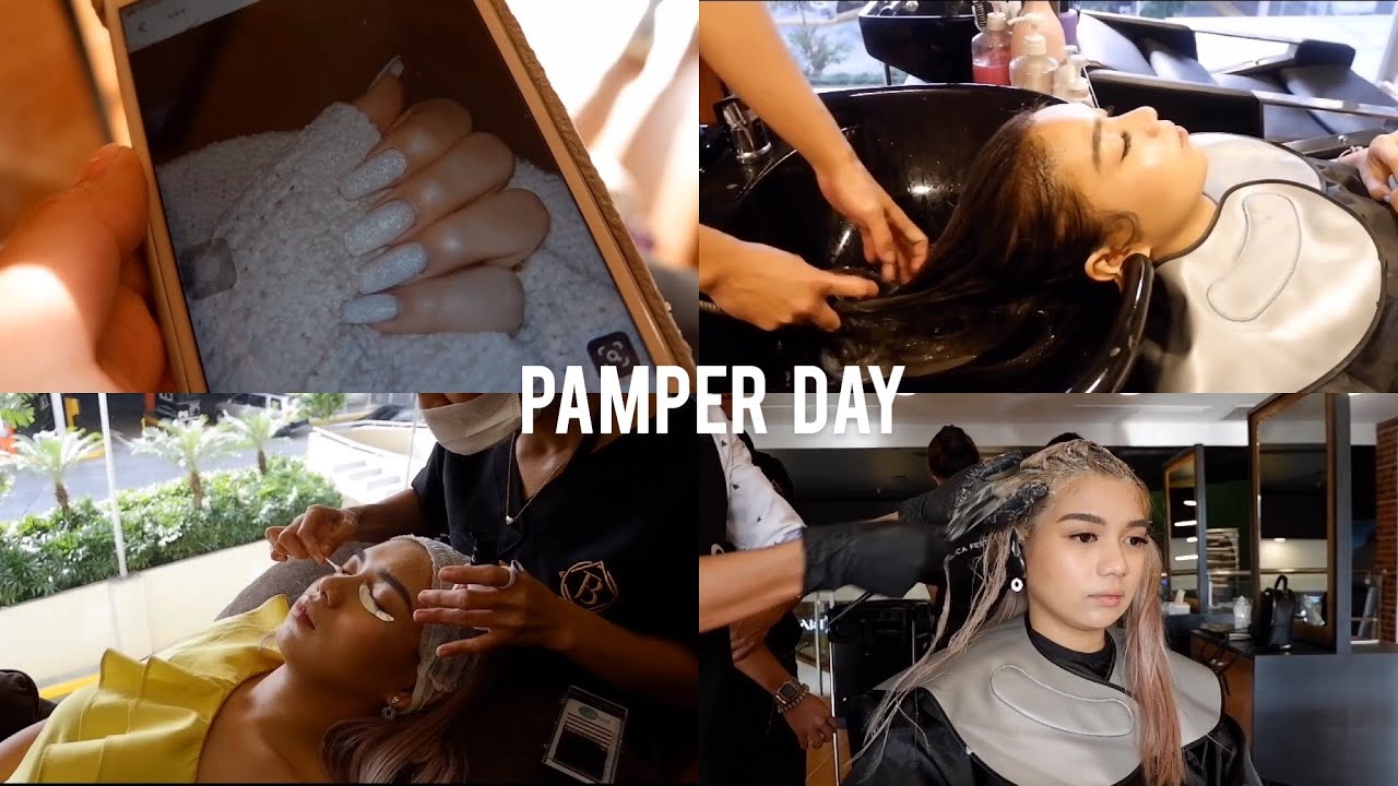A DAY FULL OF PAMPERING: HAIR,LASHES AND NAILS ️ - YouTube