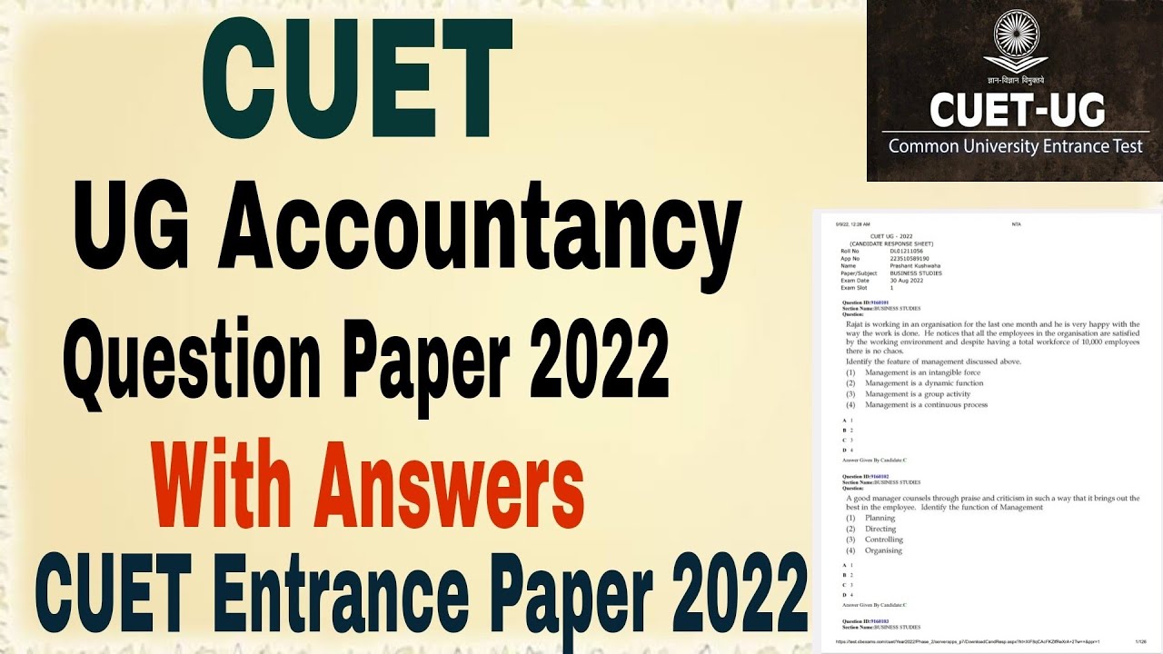 CUET UG Accounts Questions paper 2022 | cuet UG accountancy paper ...