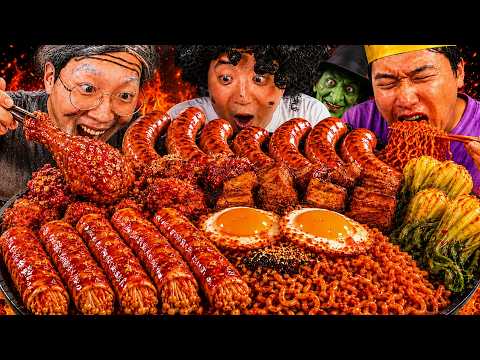 GIANT Spicy Buldak Feast… Then a WITCH Showed Up! 🔥 | ASMR MUKBANG