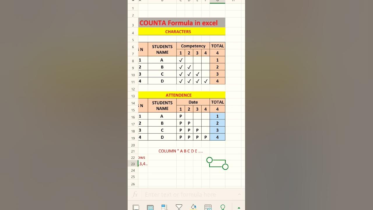 COUNTA formula in Excel/Attendence count in excel/Competency count in excel/characters count ...