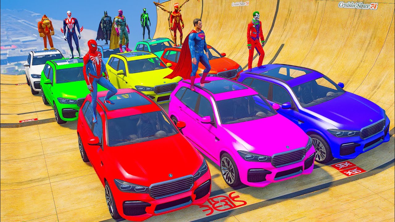 SPIDERMAN Stunt Map Car Race Challenge On Motobike Yamaha YZF R ...