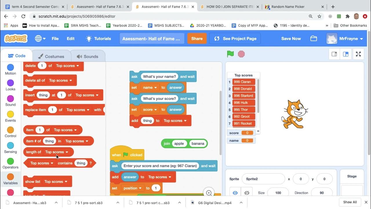 Using a join with your High Score table in Scratch, to divide the ...