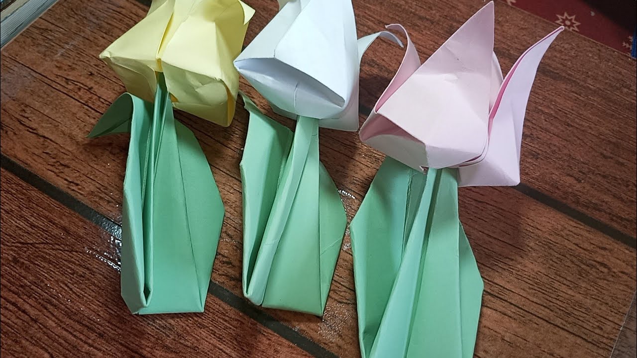 Tulipán de papel - Flores de origami - How to make paper tulip|Easy ...