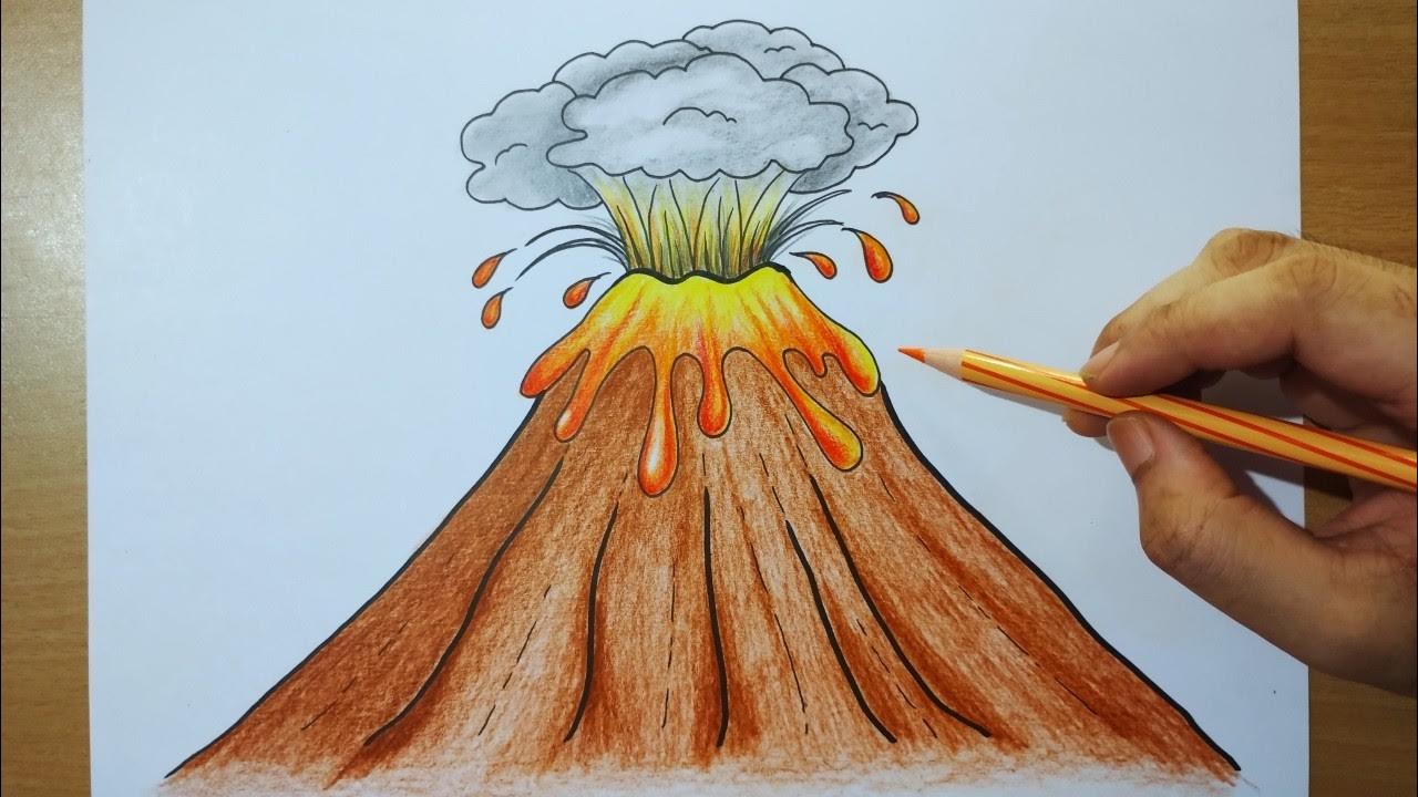 Volcano drawing | how to draw volcanic eruption | volcanic eruption ...
