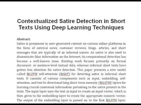 Contextualized Satire Detection in Short Texts Using Deep Learning Techniques - YouTube