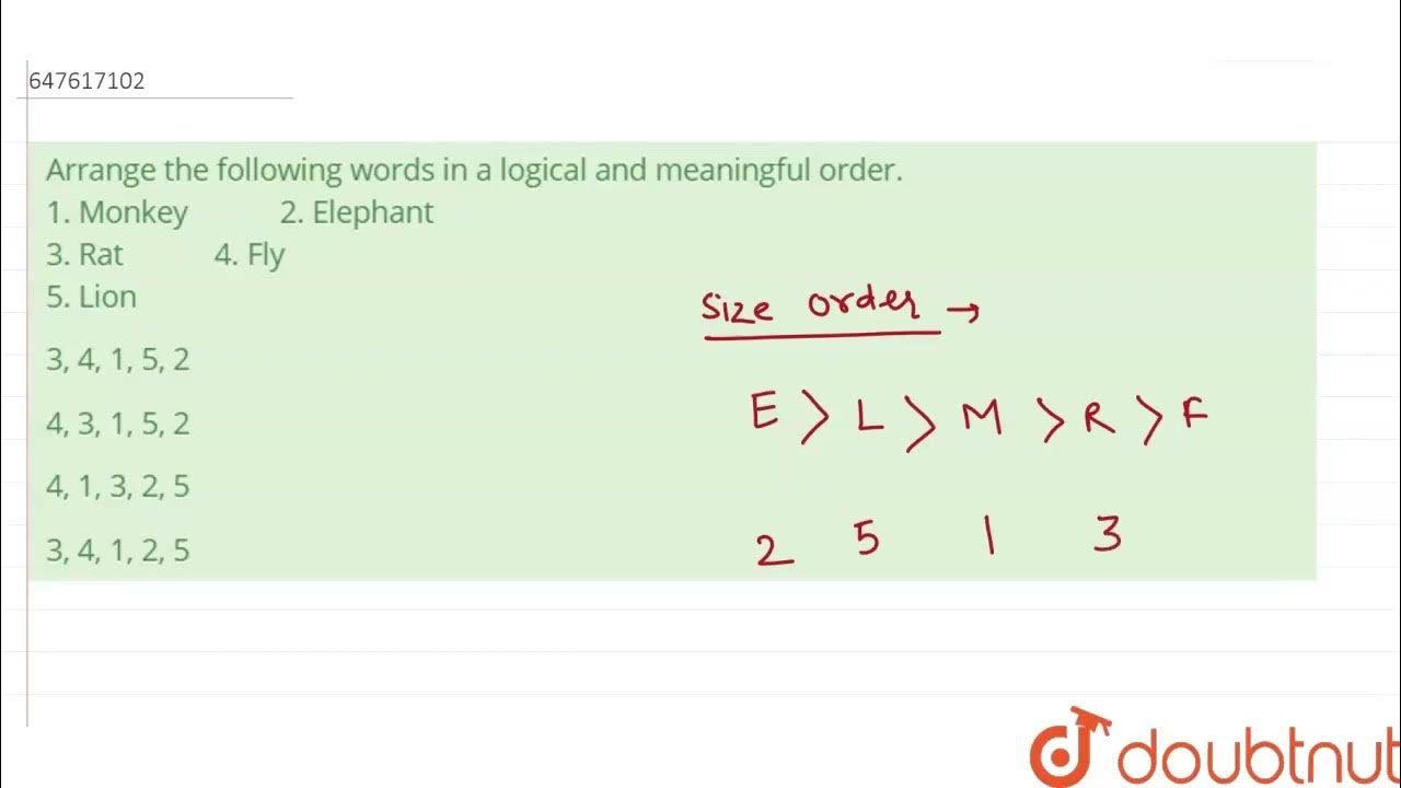 Arrange the following words in a logical and meaningful order.1. Monkey 2. Elephant3. Rat 4. F ...