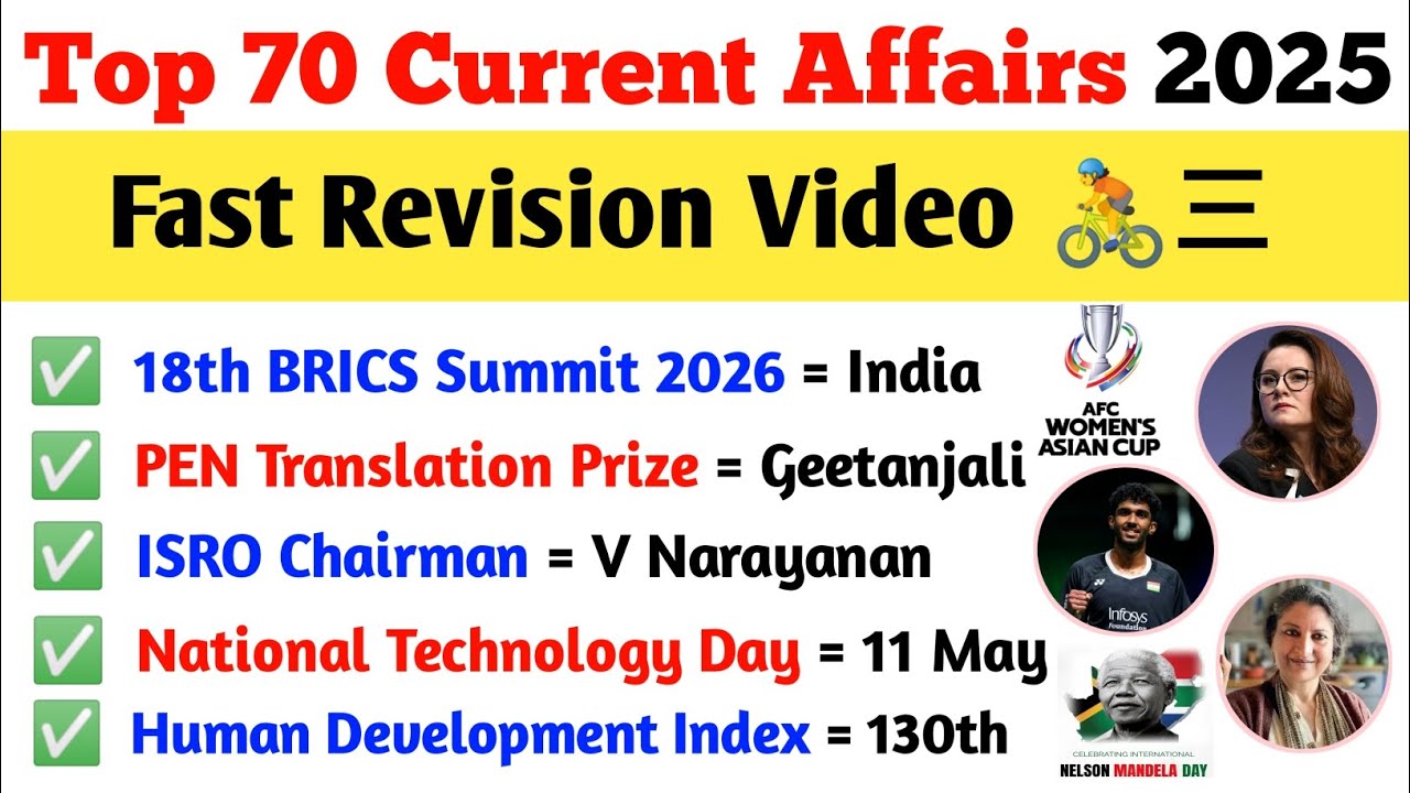 Top 70 Current Affairs 2025 | Last 6 Months Current Affairs 2025 ...
