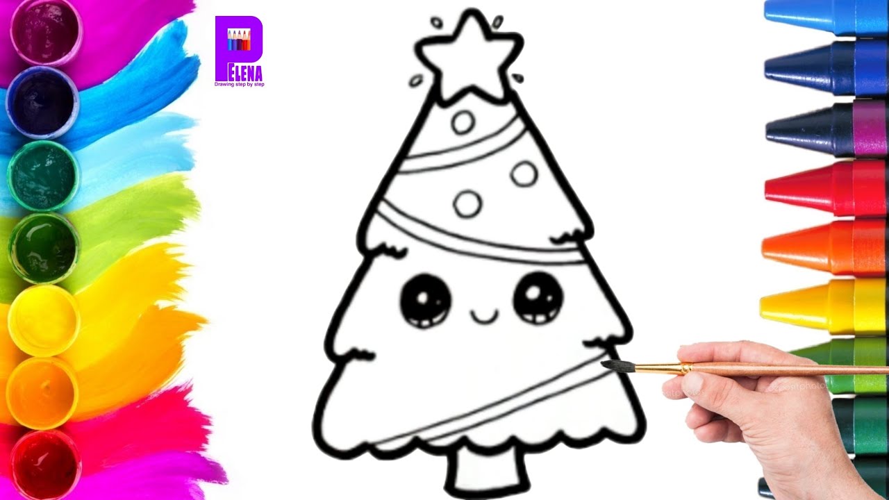 how to draw a Christmas tree easy 🎄 draw a cute Christmas tree for kids ...