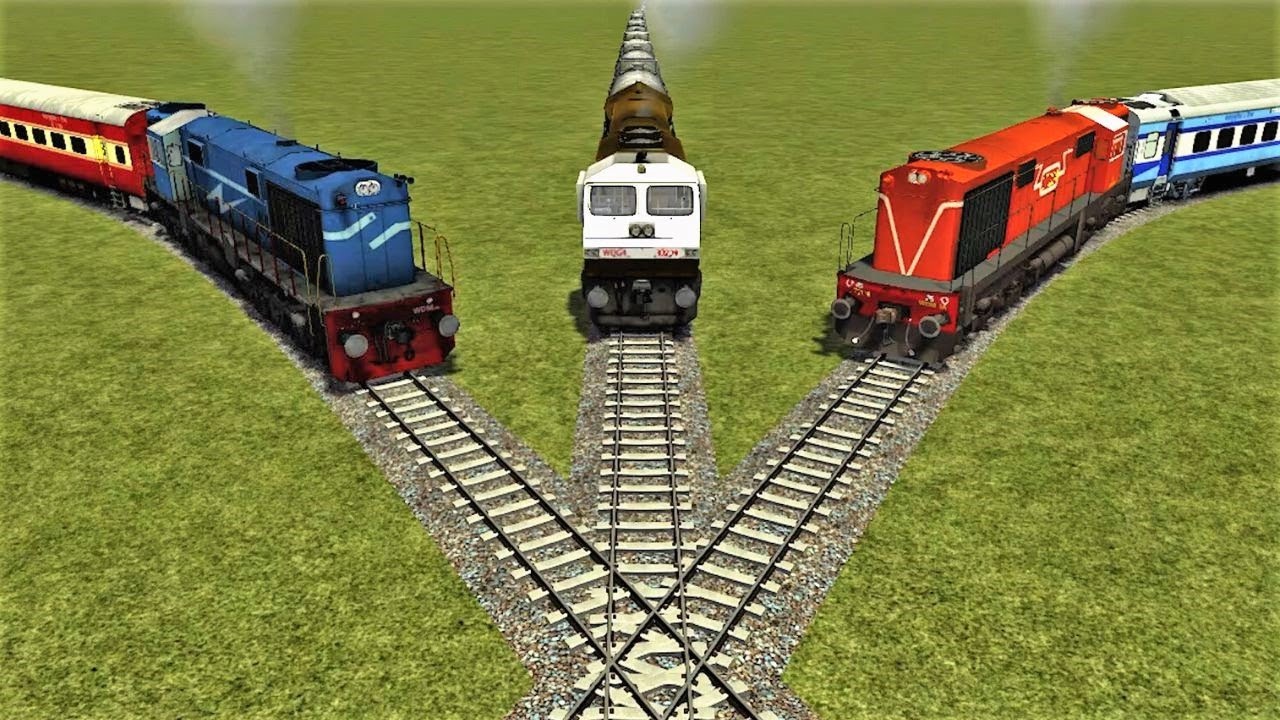 3 Trains Crossing Each Other at Diamond Crossing #4 | Trains vs Bumpy ...