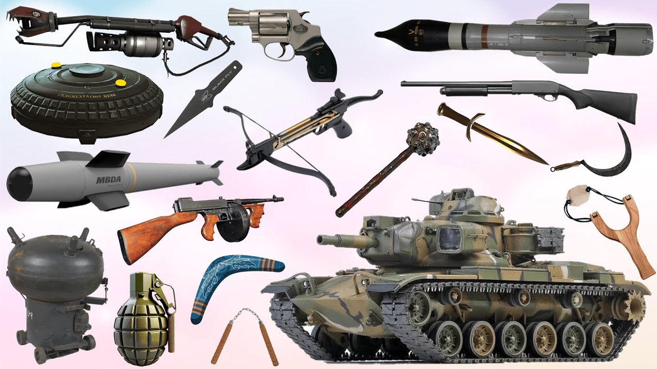 Weapons Vocabulary ll 40 Weapons Name in English with Pictures ll ...