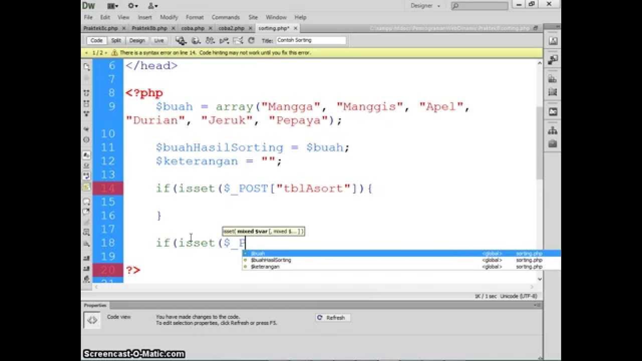 Sorting Array PHP Source Code - YouTube