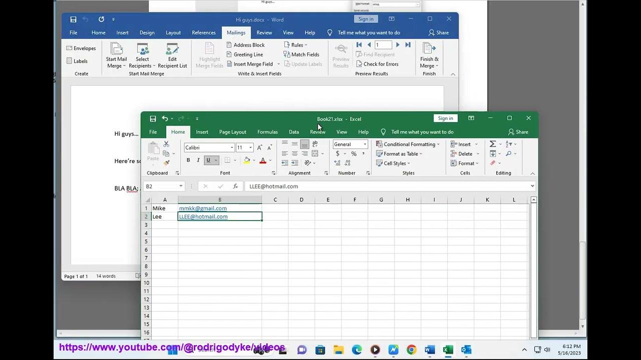 Merge Mail from Excel to Outlook - YouTube