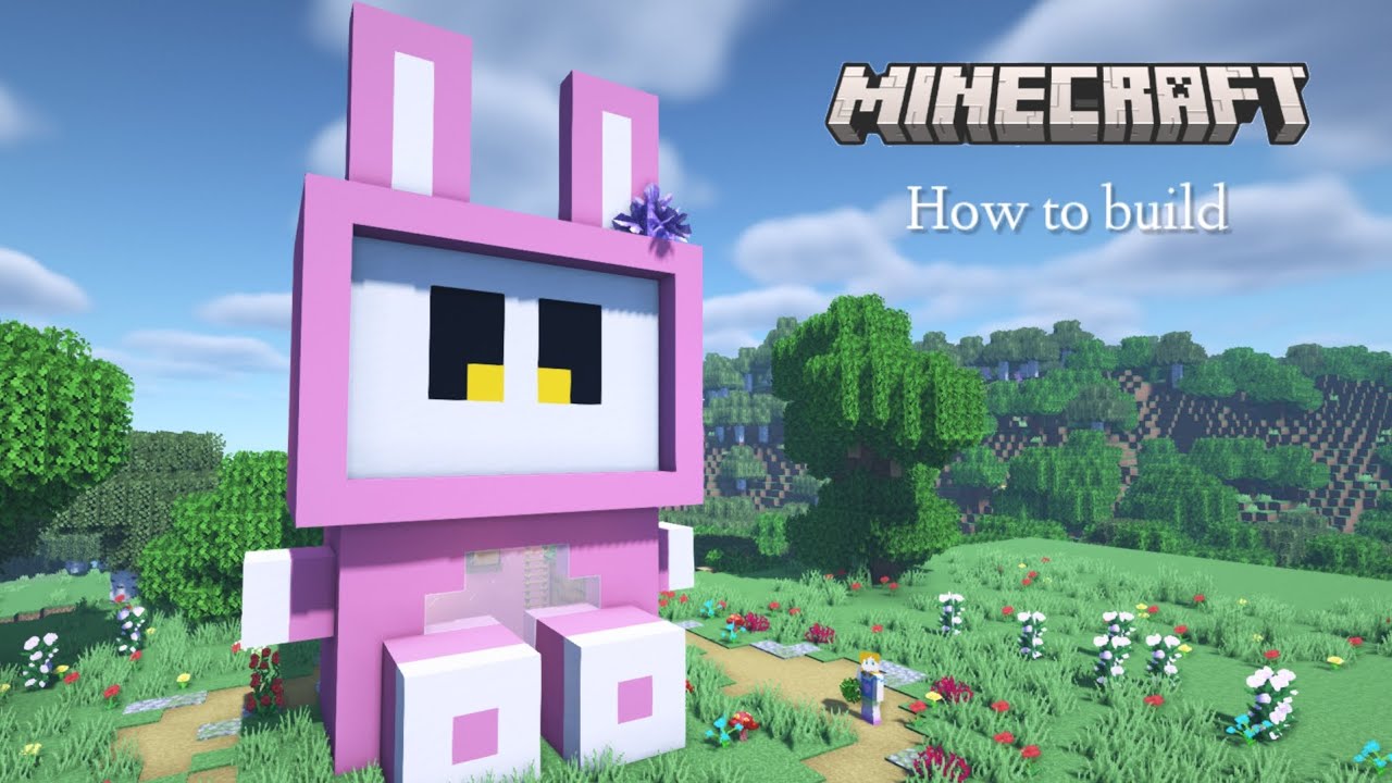 Minecraft tutorial 💓How to build a cute pink rabbit house. - YouTube