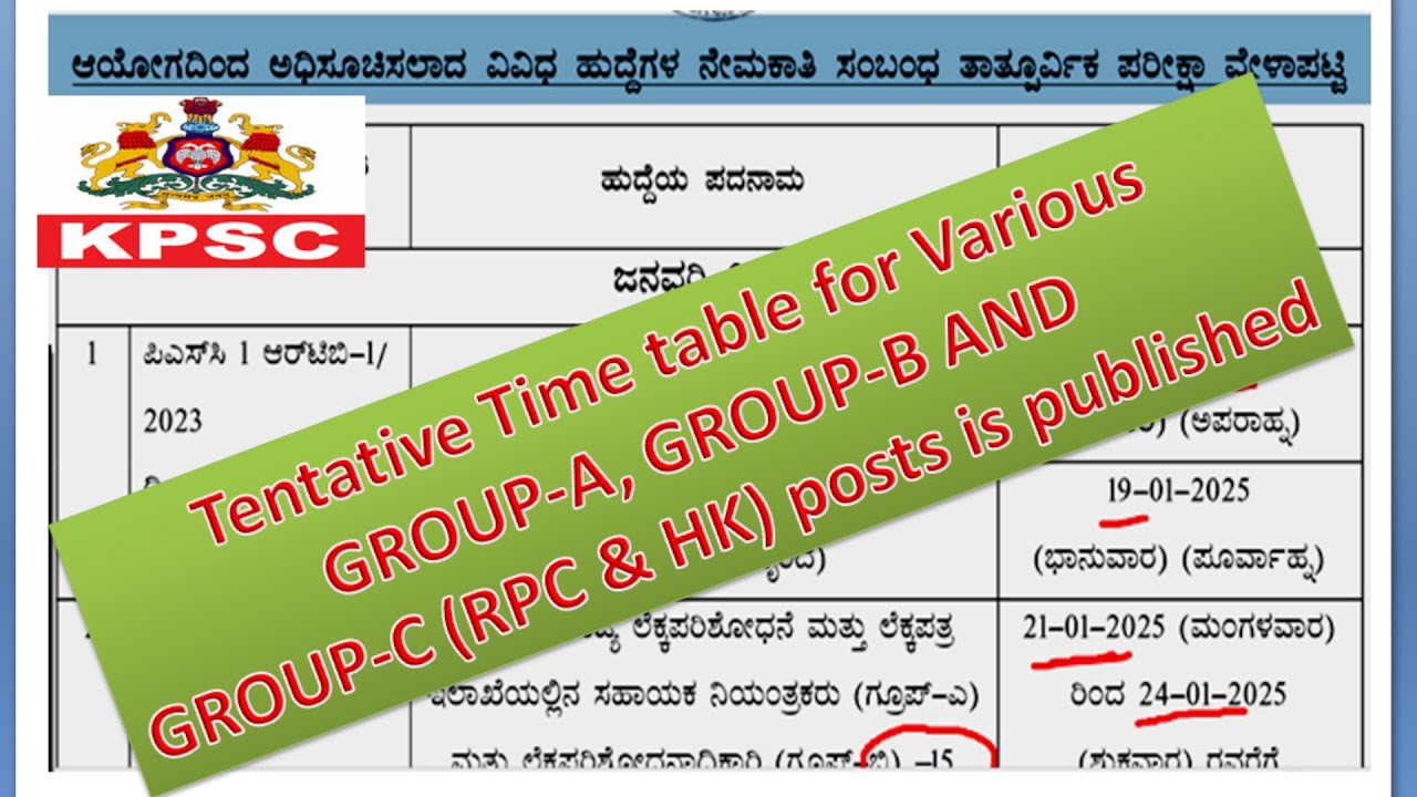 KPSC \Time table for Various GROUP-A, GROUP-B AND GROUP-C (RPC & HK ...