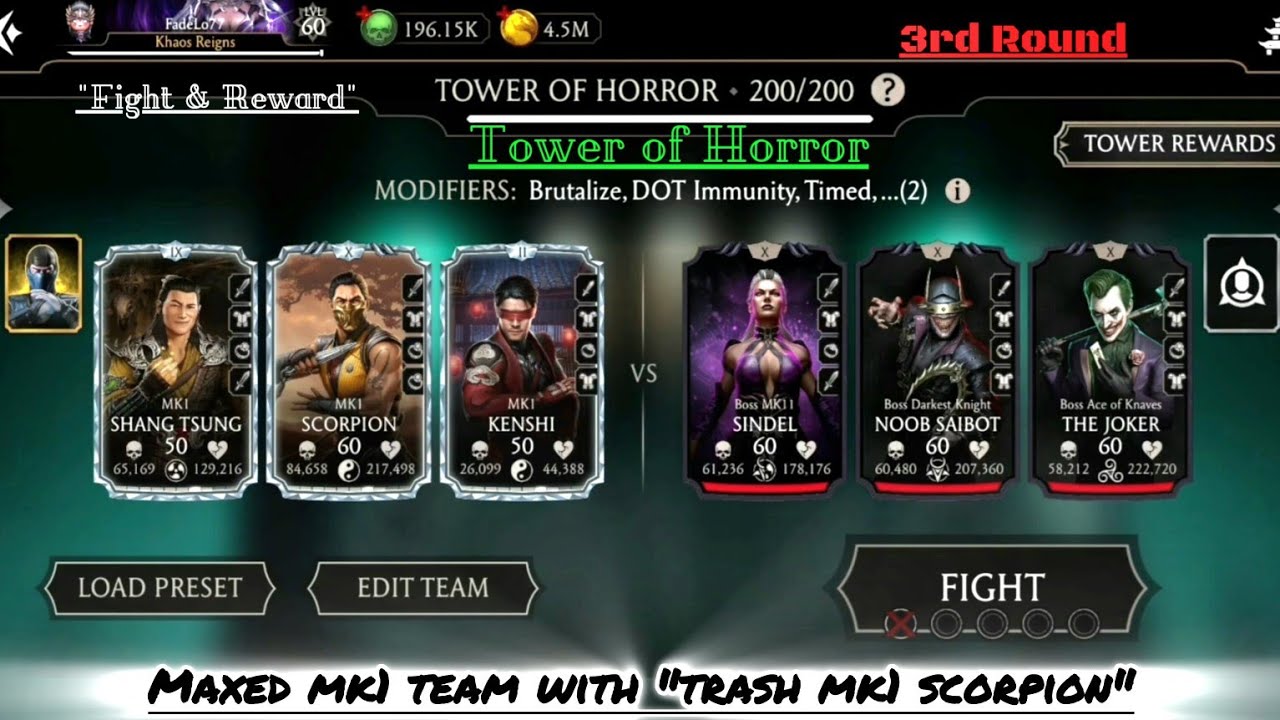 Mk Mobile. Tower of Horror (Normal) Final Bosses 3rd Round Fight ...