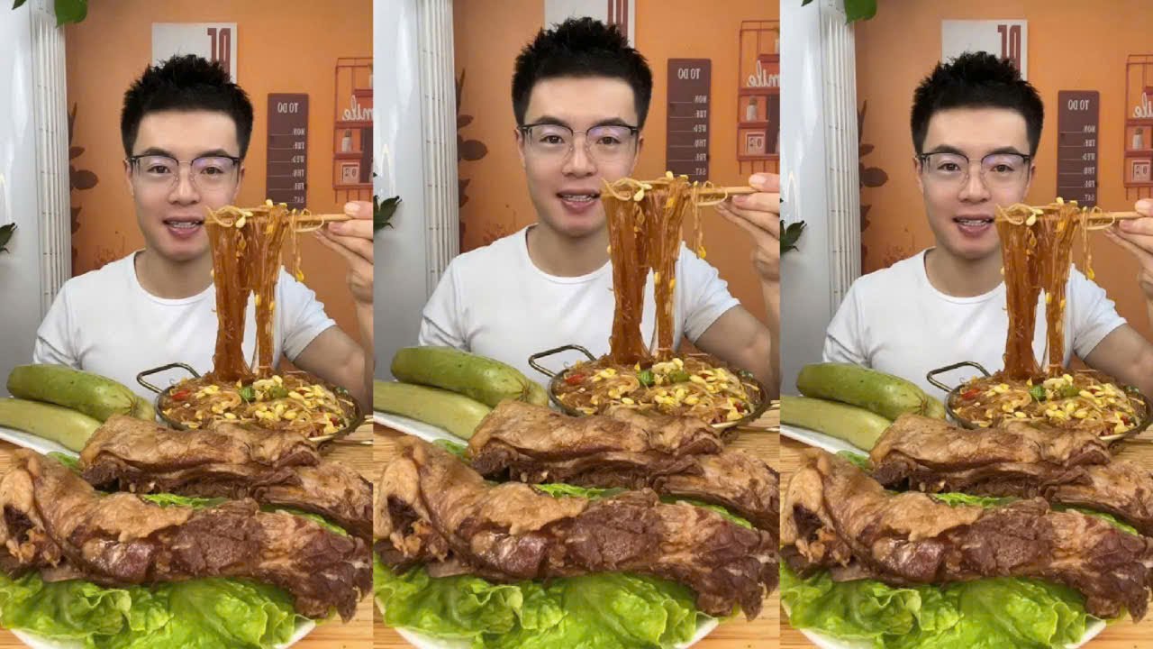 Asmr Eating Stir-fried Bean Sprouts, Braised Lamb Chops, Zucchini - YouTube