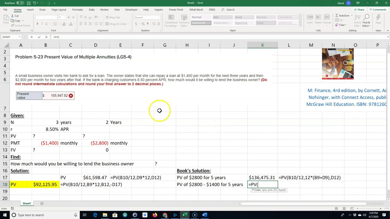 Present Value Of Multiple Annuities On Excel Three Ways Youtube