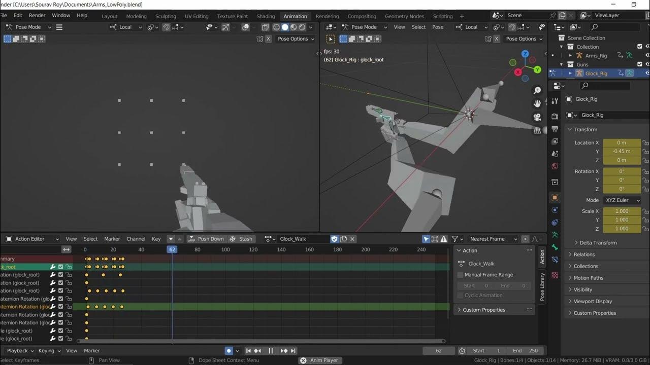 First Person Animation | Pistol Animation | Idle | Walk | Fire | Reload ...