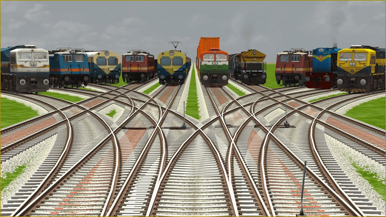 10 INDIAN TRAINS CROSSING ON SHARP CURVED TURNS RAILROAD TRACKS | Train ...