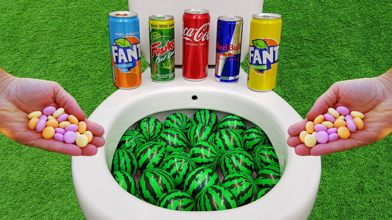 Fruity Mentos VS Watermelon Ball, Coca Cola, Fanta, Pepsi, Red Bull ...