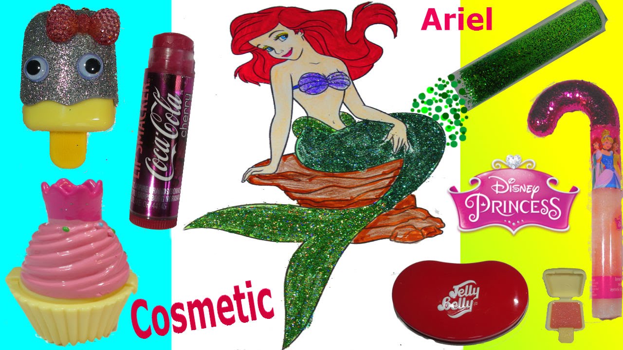 Cosmetic Lip Gloss Disney Princess. Coloring Ariel Glitter - YouTube