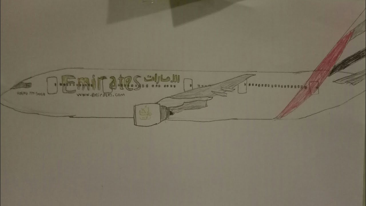 Speed drawing, Emirates airline, Boeing 777-300ER - YouTube