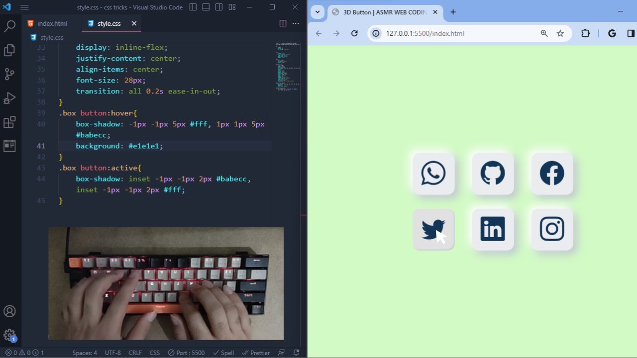 Asmr Programming 3d Button For Social Media In Html And Css Youtube