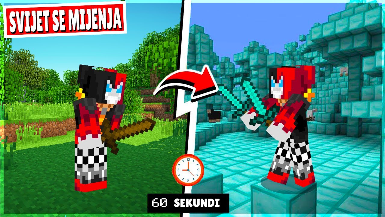 Minecraft, ali SVIJET SE MIJENJA svakih 60 SEKUNDI - Minecraft - YouTube