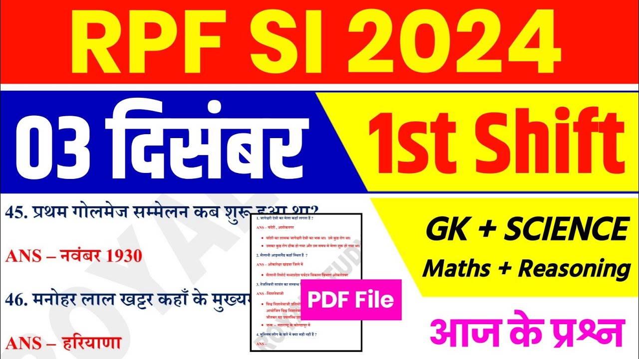 RPF SI 03 Dec 1st Shift Analysis 2024 | RPF SI EXAM Analysis 2024 | RPF SI ANALYSIS 2024 TODAY ...
