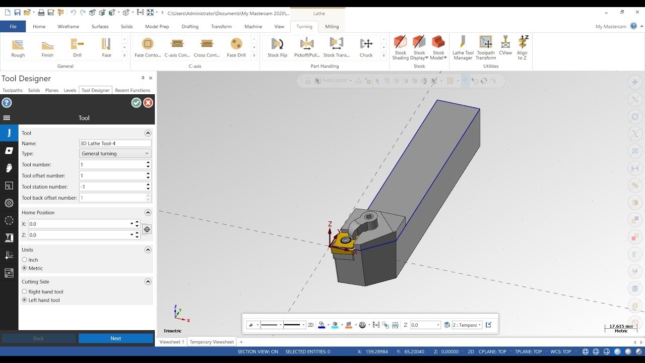 3- MASTERCAM 2020 in 2 MINUTES (Create 3D Lathe Tool) - YouTube