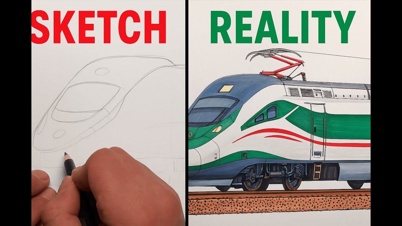 From Sketch to Reality High Speed Train Drawing Transformation Step by ...