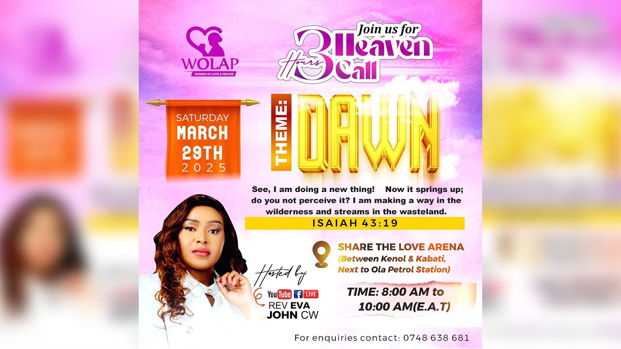 3 HOURS HEAVEN CALL THEME :DAWN ISAIAH 43:19 WITH REV EVA JOHN CW || 29-03-2025 - YouTube