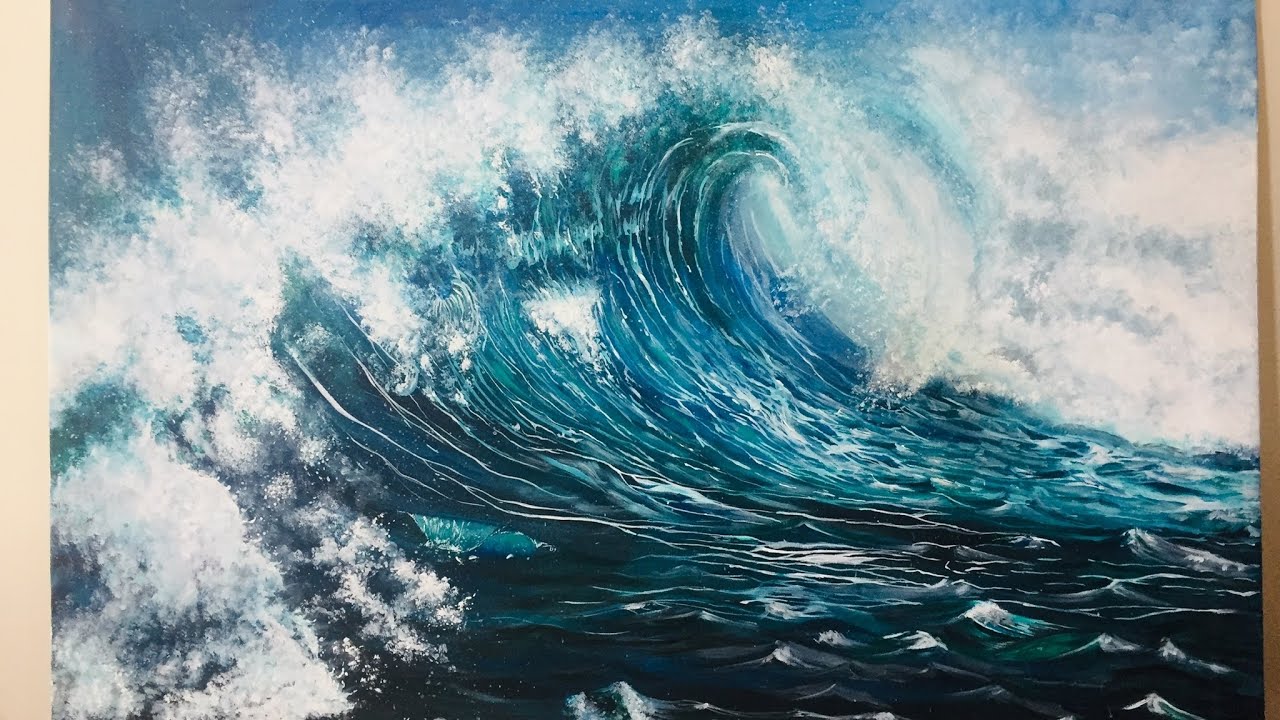 Waves Painting || Acrylic on Canvas || Ocean Waves Painting Tutorial ...