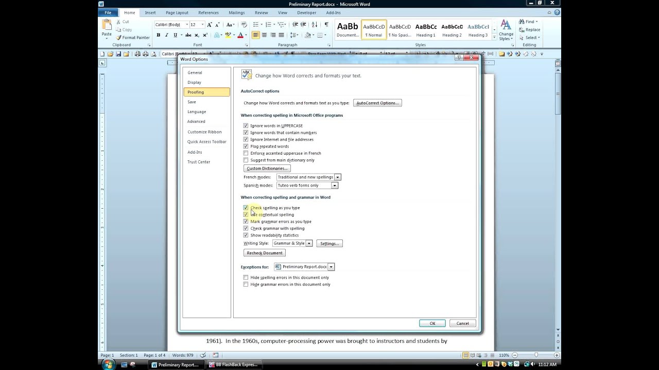 Adjusting Microsoft Word Grammar and Spelling Settings - YouTube