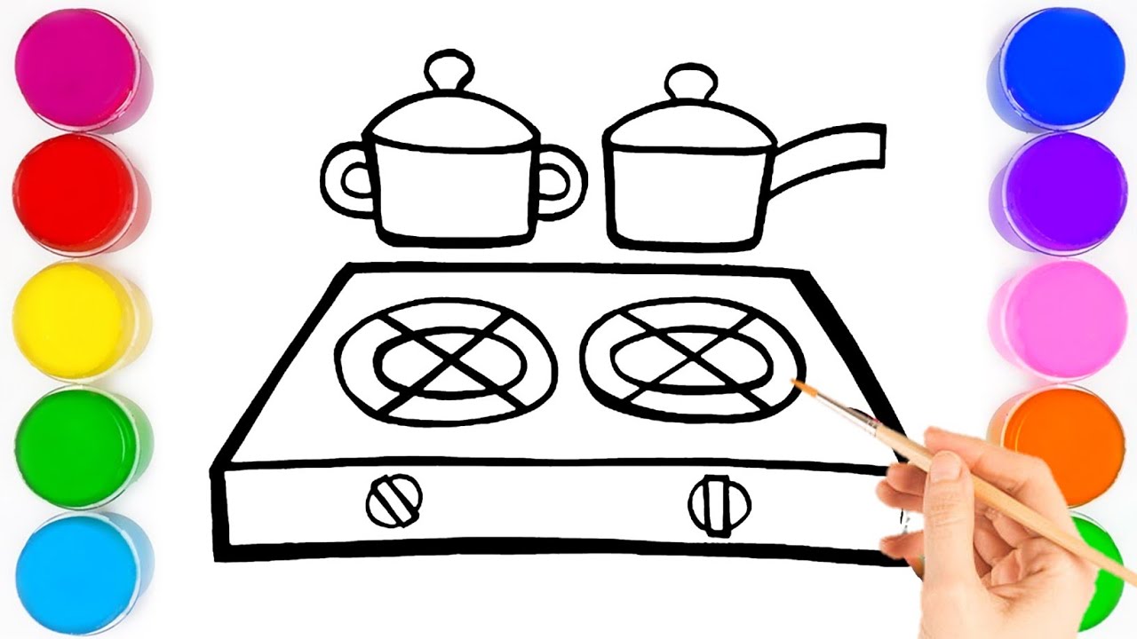 Let's Learn How to draw A Beautiful Gas Stove | Stove Drawing for kids ...